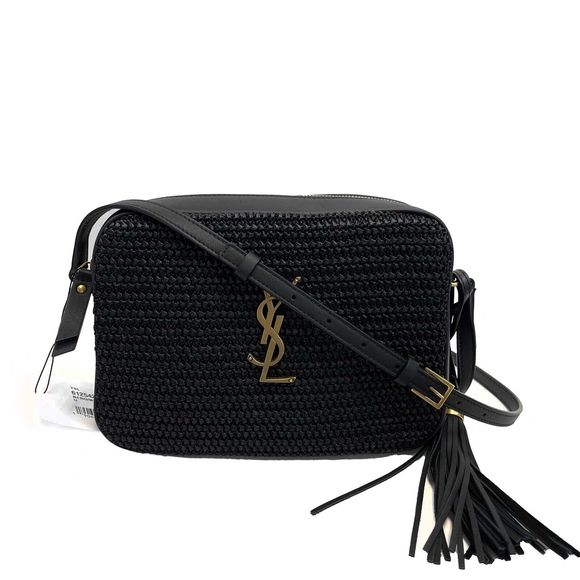 Yves Saint Laurent | Bags | Saint Laurent Black Raffia Paneled Lou ...